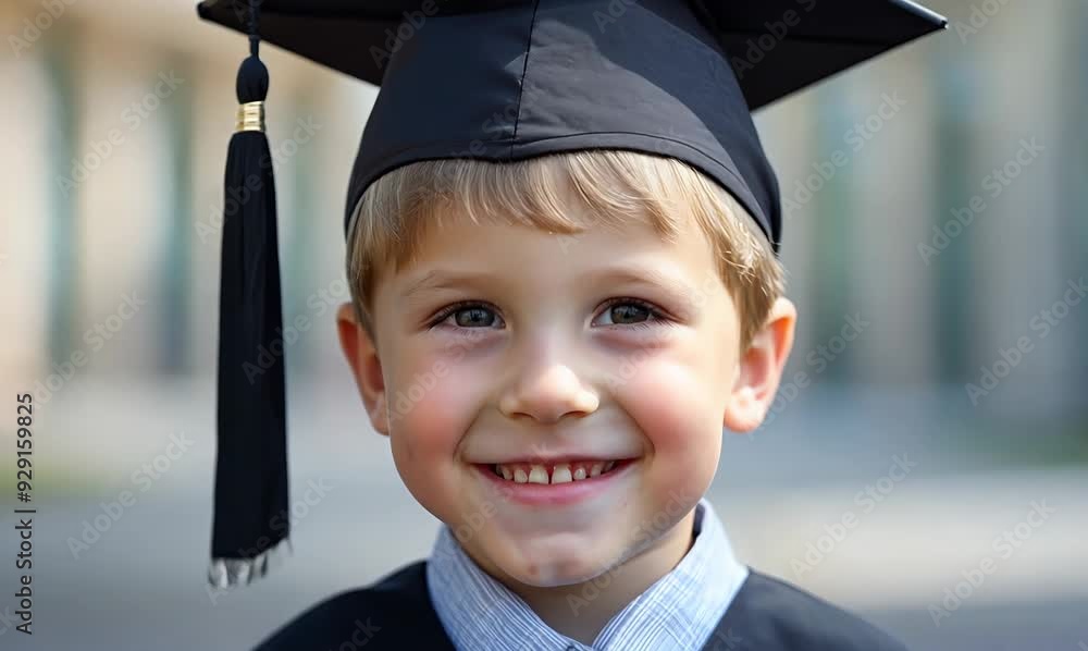 Portrait of a cute little boy in graduation gown and cap outdoors Stock ...