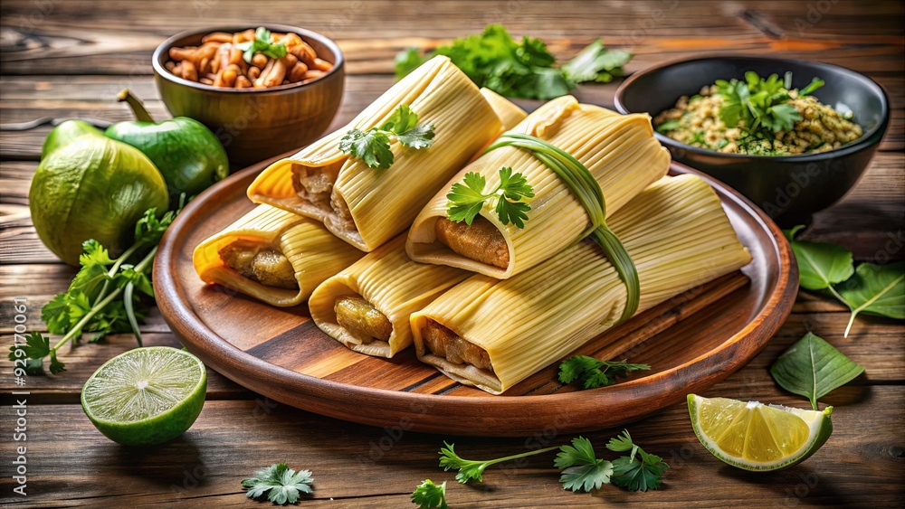 Traditional Mexican tamales steamed in a Corn husk wrapping, served ...