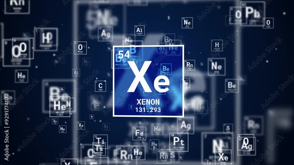 Icon of Xenon Xe inert Gas chemical element on blue background ...