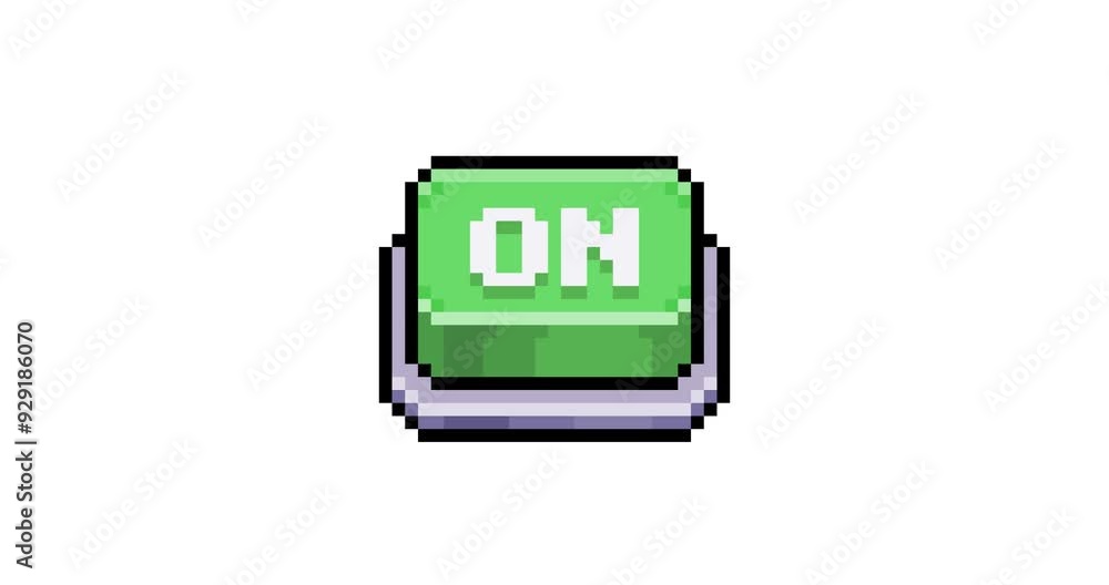Pixel art animation of green button being turned on on white background ...