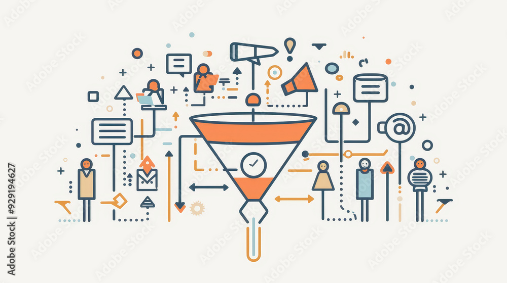 A visual representation of a marketing funnel, depicting the stages of ...