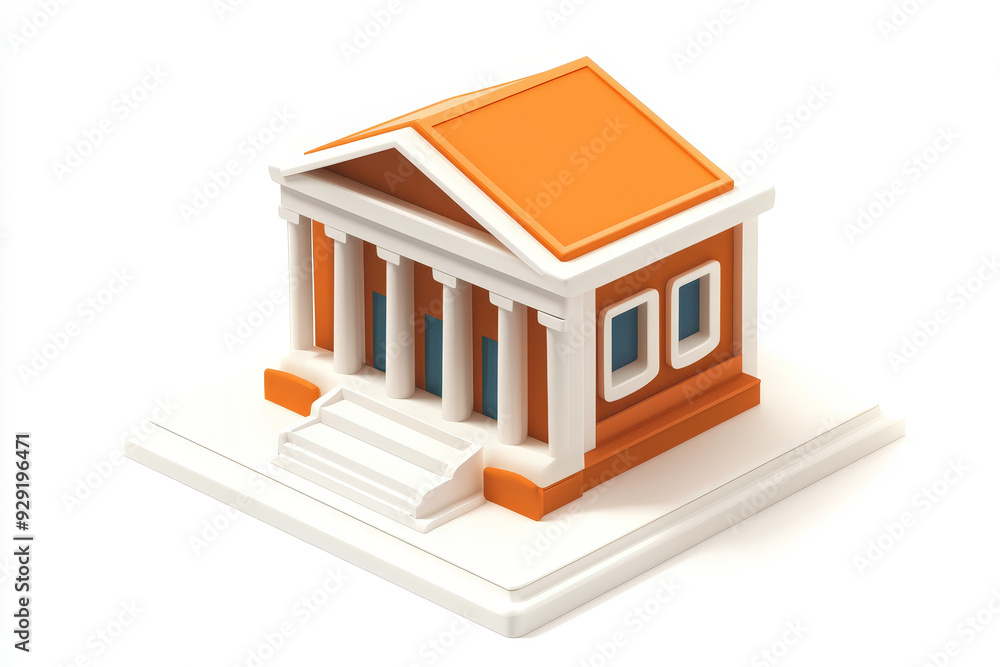 This isometric illustration depicts a classic building with an orange ...