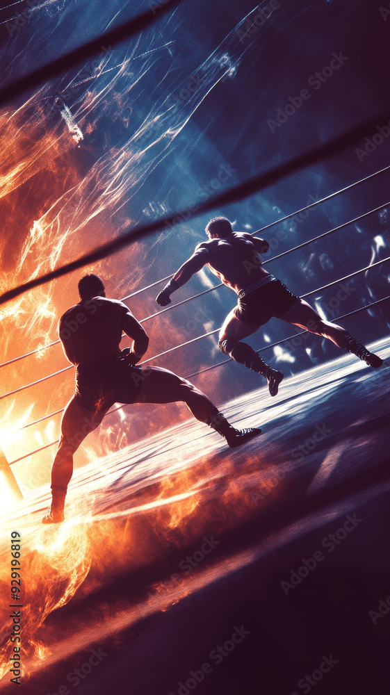 Two mixed martial arts fighters face off in a dynamic and intense ...