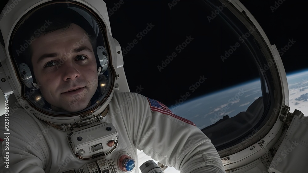 an astronaut is photographed from inside his space ship looking back at ...
