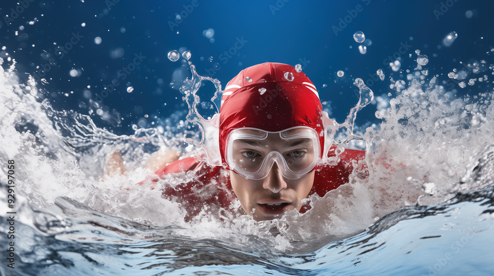 Olympic swimmer in the swimming pool. Strong male swimmer with ...