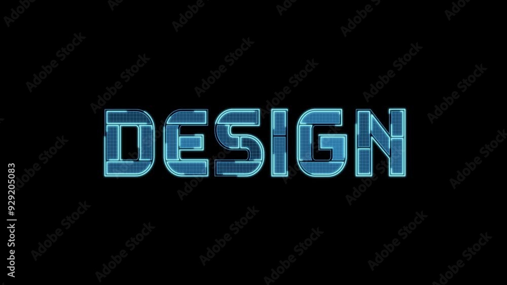 "Design" text in neon blue lights motion animation, futuristic tech ...