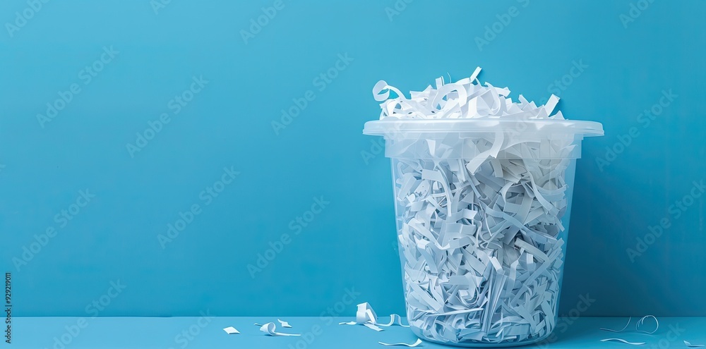 Piles Of Shredded Paper, Garbage bin with paper waste Stock Photo ...