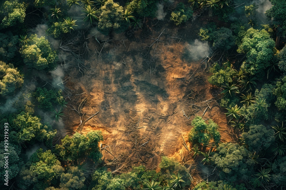 Deforestation impact in a tropical rainforest area with cleared land ...