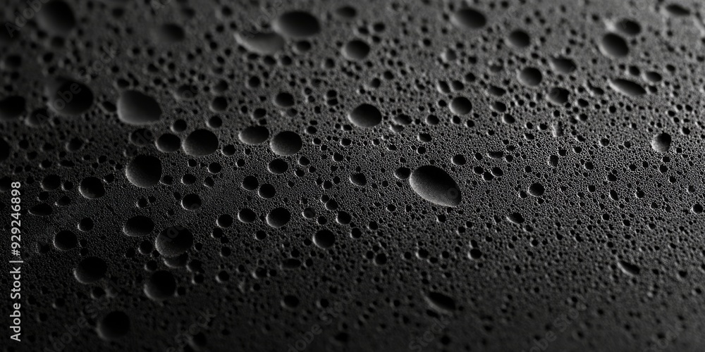 A detailed closeup view showcases a piece of black polystyrene foam ...