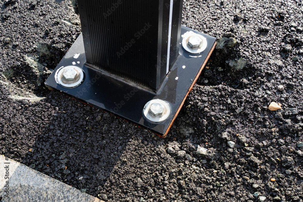 Steel Column Base with Bolt Mounting on Paved Surface for various ...