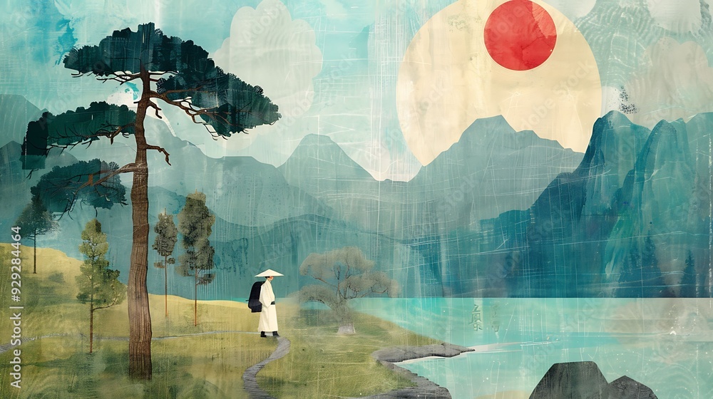 Zenith of Tranquility: A solitary figure contemplates the vastness of ...