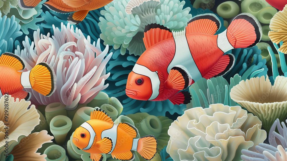 Clownfish Paradise: A vibrant underwater scene featuring three ...
