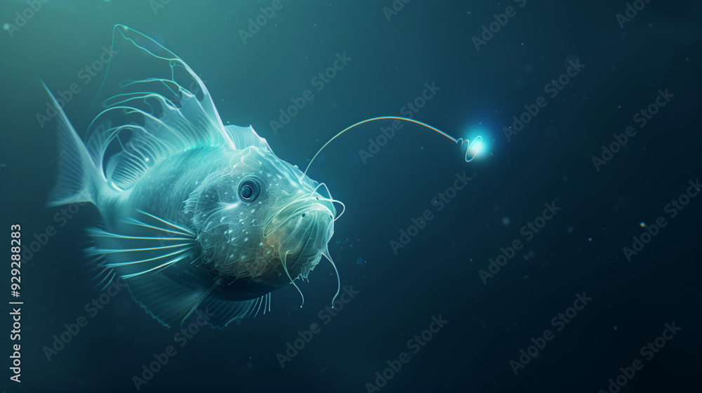 Deep Sea Anglerfish: A translucent, bioluminescent anglerfish with a ...