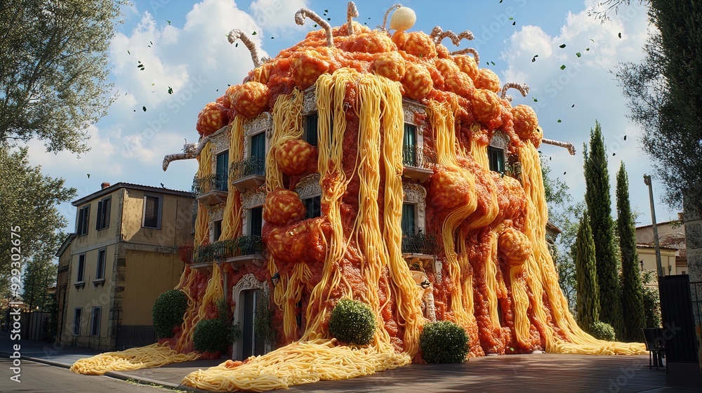 Whimsical Spaghetti House: A Vibrant Food-Themed Poster Perfect for ...