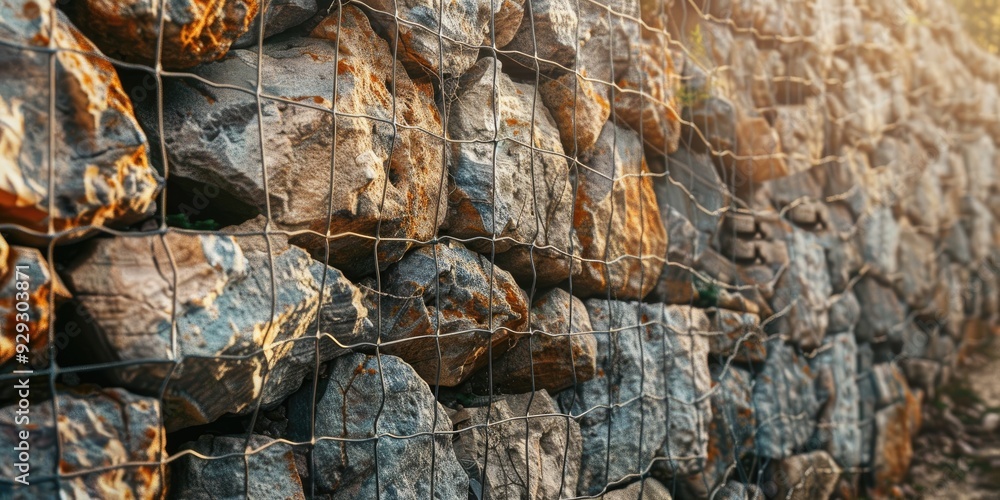 Stone Wall with Wire Mesh for Rockfall Protection in Mountains Stock ...