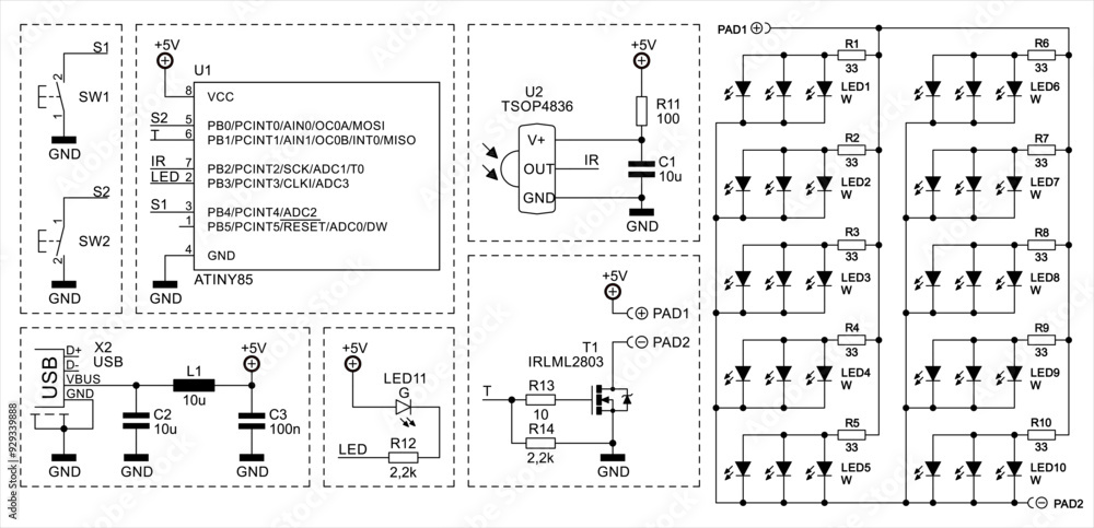 Schematic diagram of electronic device on sheet of paper. Vector ...