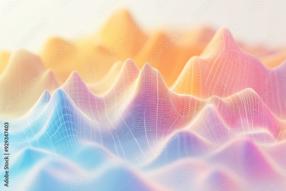 3D graph with colorful peaks and gridlines representing complex digital ...