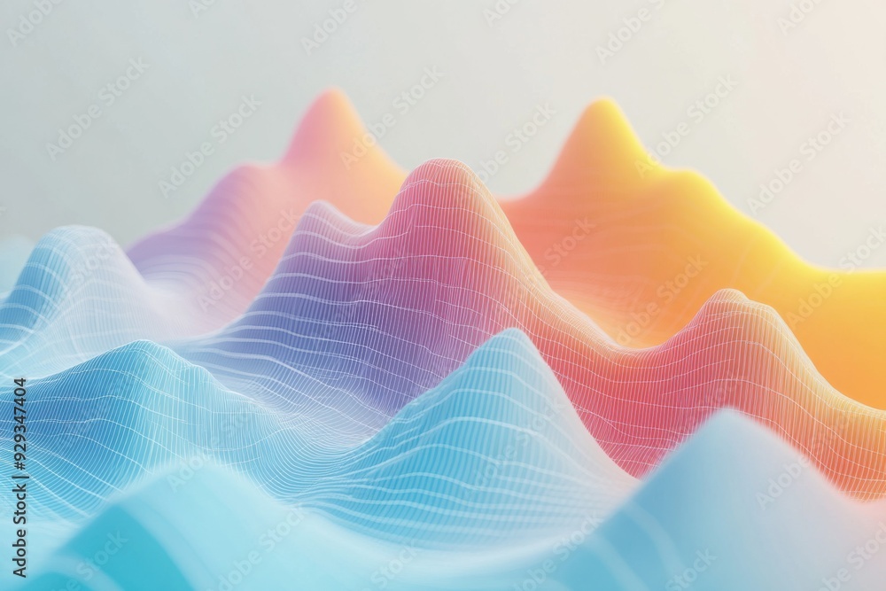 3D graph with colorful peaks and gridlines representing complex digital ...