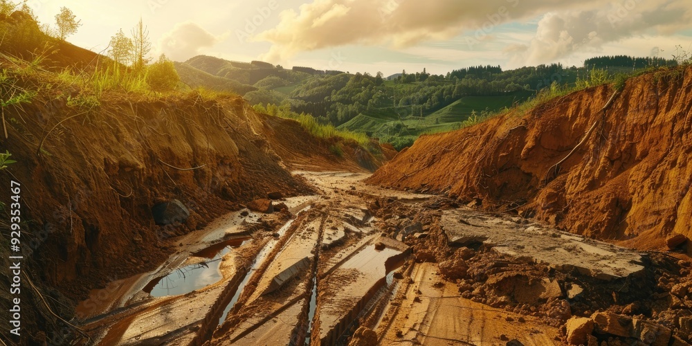 Landslide in an ecologically vulnerable region Extensive fissures in ...