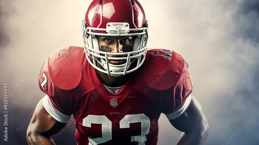Portrait American football sportsman player, running sportsman with ...