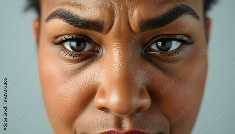 African American woman with symptoms of sinusitis and inflammation of ...