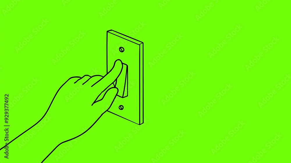 2d Animation line drawing of a human hand flipping turning on and power ...
