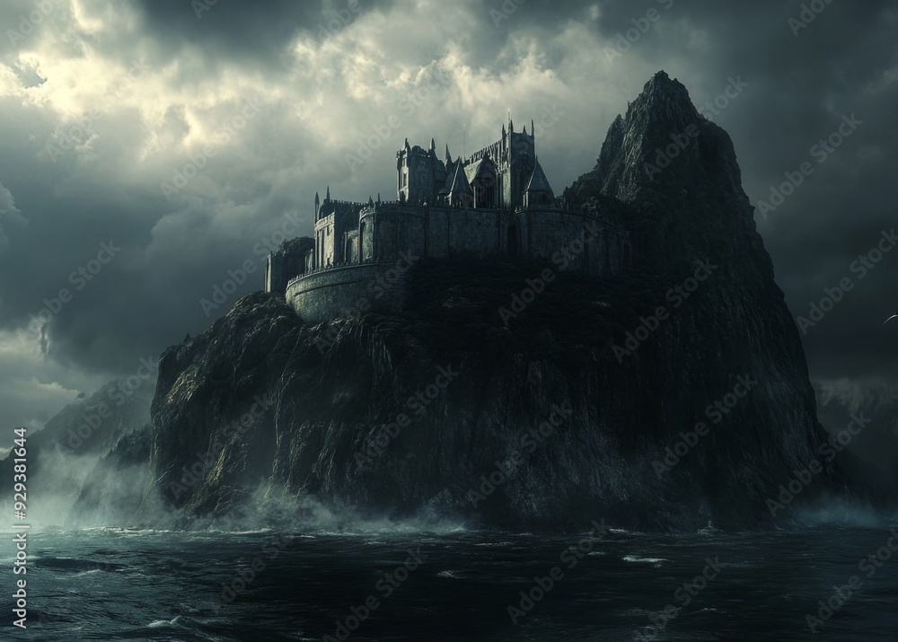 Dark Enchanted anime-style Medieval Castle on a Hill Surrounded by a ...