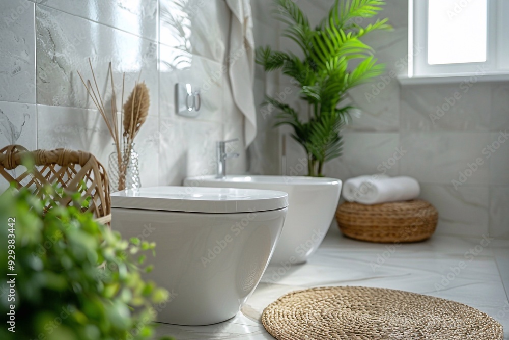 modern white bathroom featuring a sleek toilet bowl and subtle decor ...