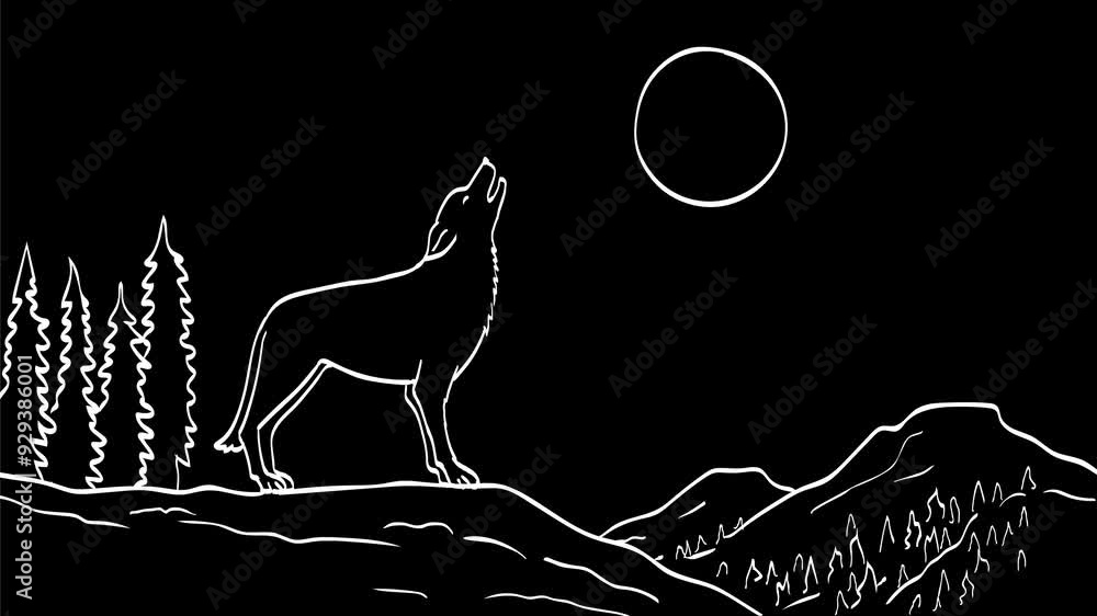 2d Animation line drawing of a wolf, coyote or wild dog howling at the ...