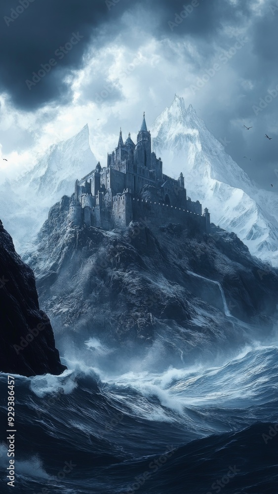 Dark Enchanted anime-style Medieval Castle on a Hill Surrounded by a ...