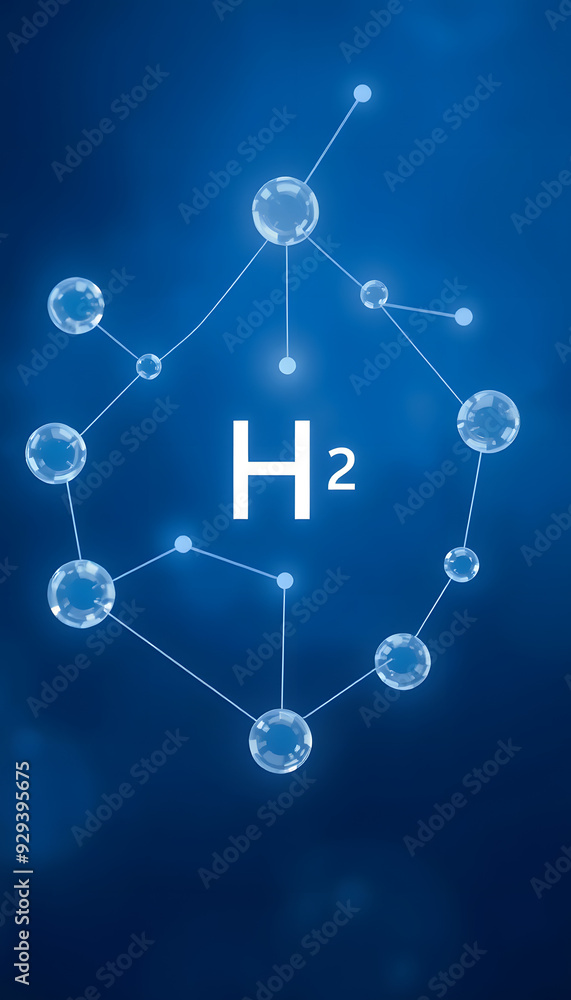 Abstract connection molecules transparent hydrogen H2 with blue ...