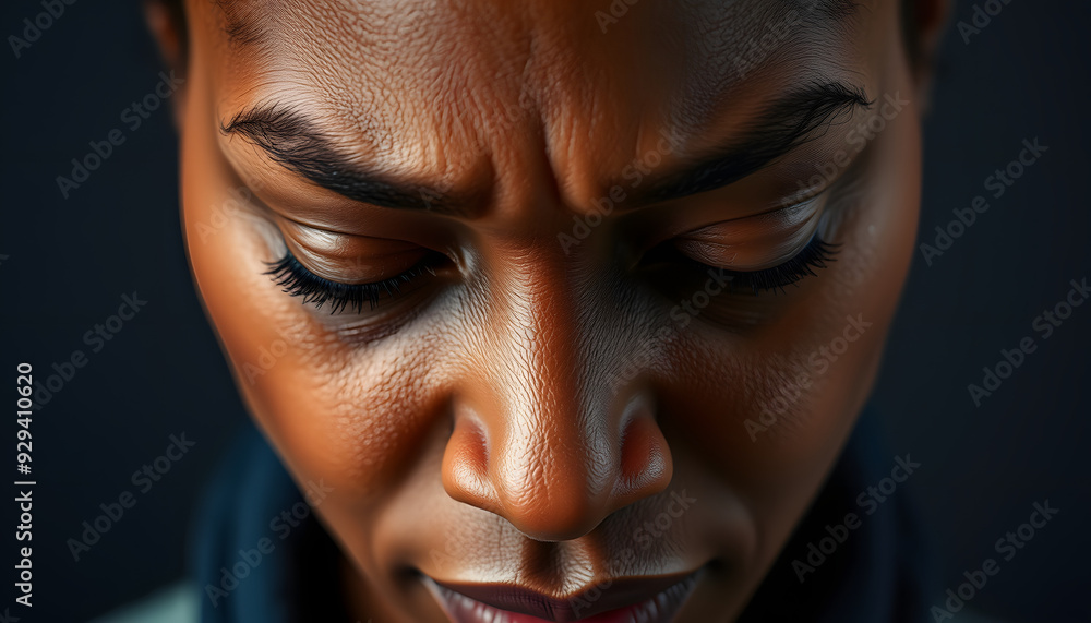 African American woman with symptoms of sinusitis and inflammation of ...