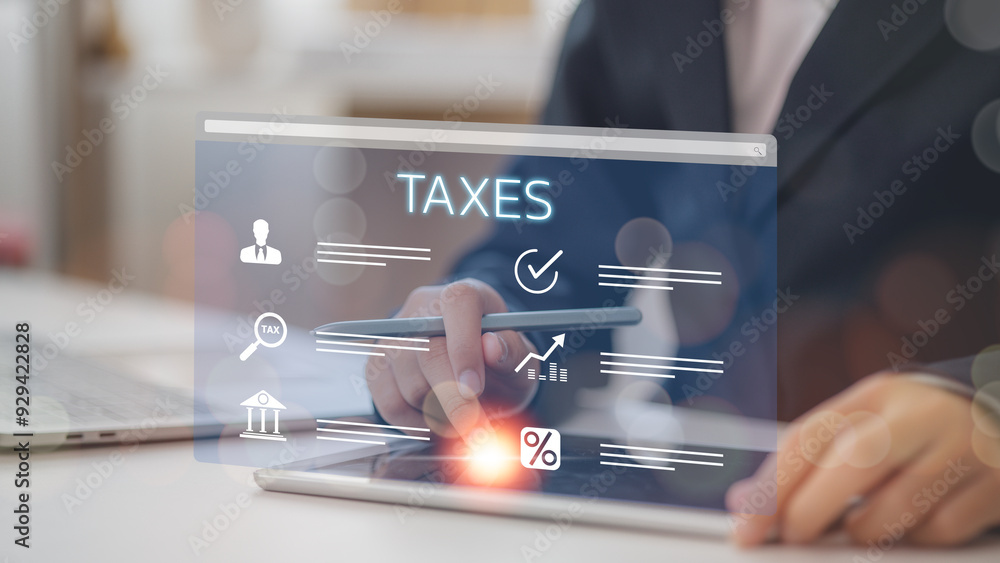 Tax concept. People use computers to fill out personal income tax ...