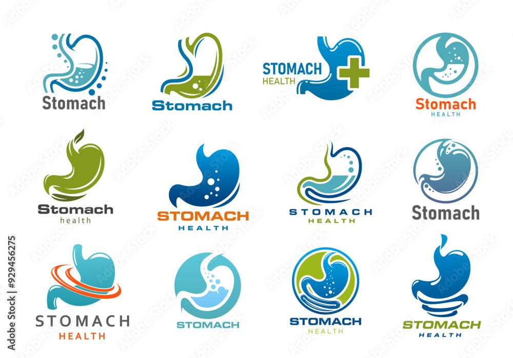 Stomach medical icons. Digestion health care, digestive tract or ...