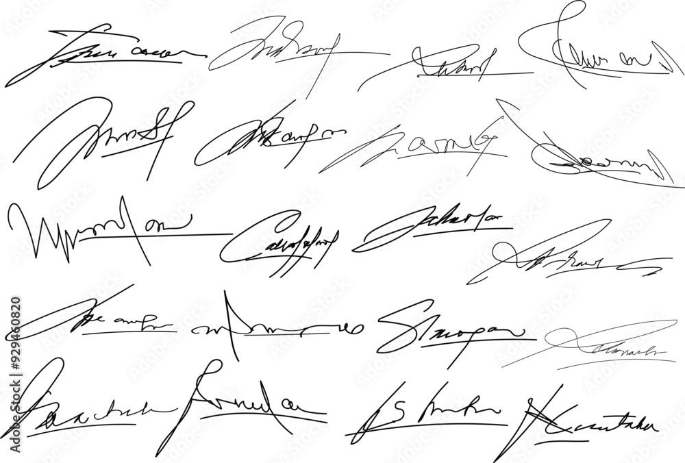 Autograph or business signatures pack set of pen handwritten names ...