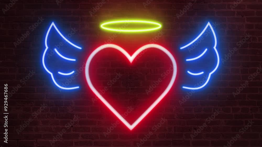 Love heart bright angel hot neon sign electric lamp flashing effects ...