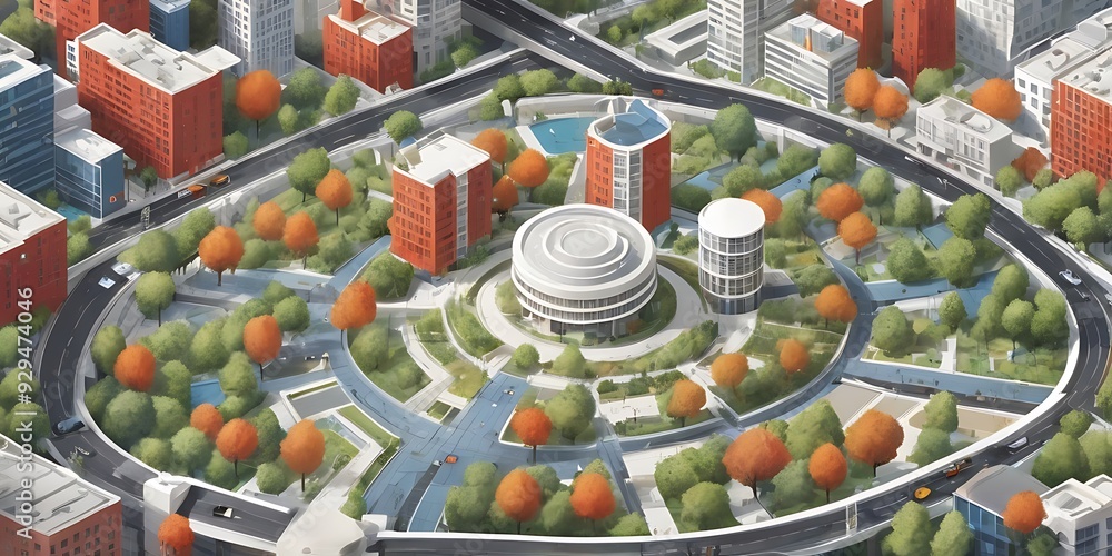 A detailed, technical blueprint showcasing urban planning and city ...