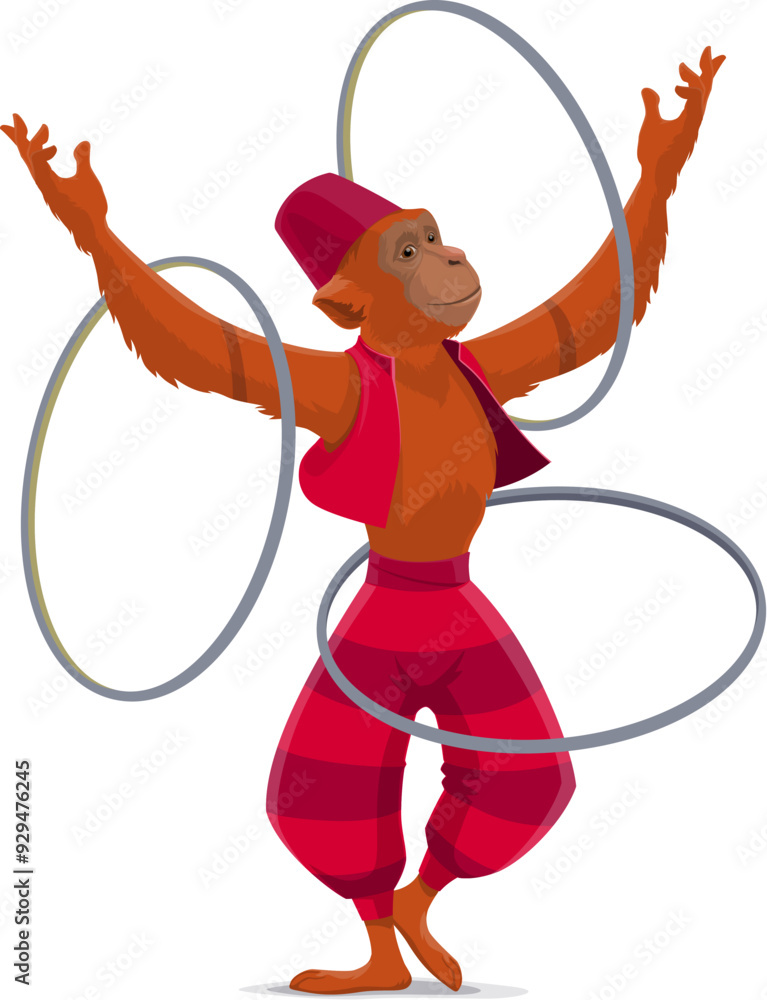 Circus monkey juggler character with rings on funfair carnival, cartoon ...