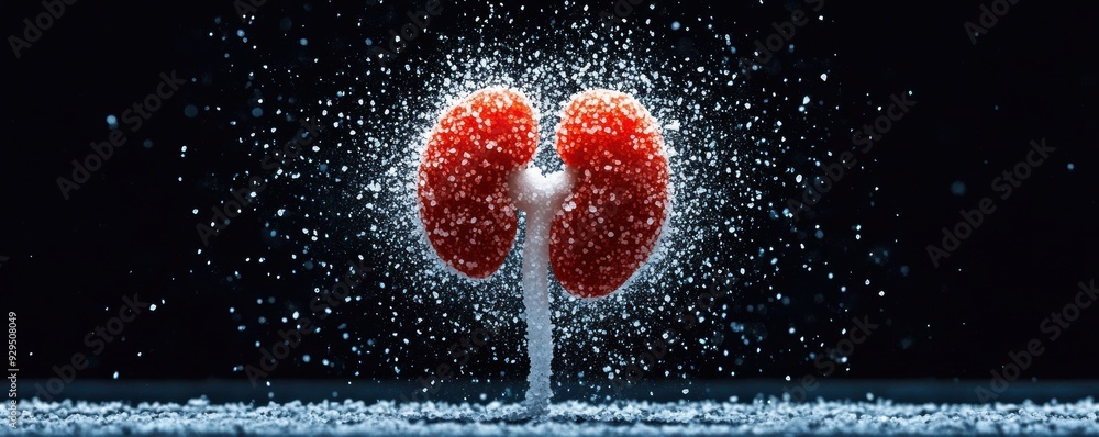 Conceptual image of kidneys encircled by salt crystals, illustrating ...