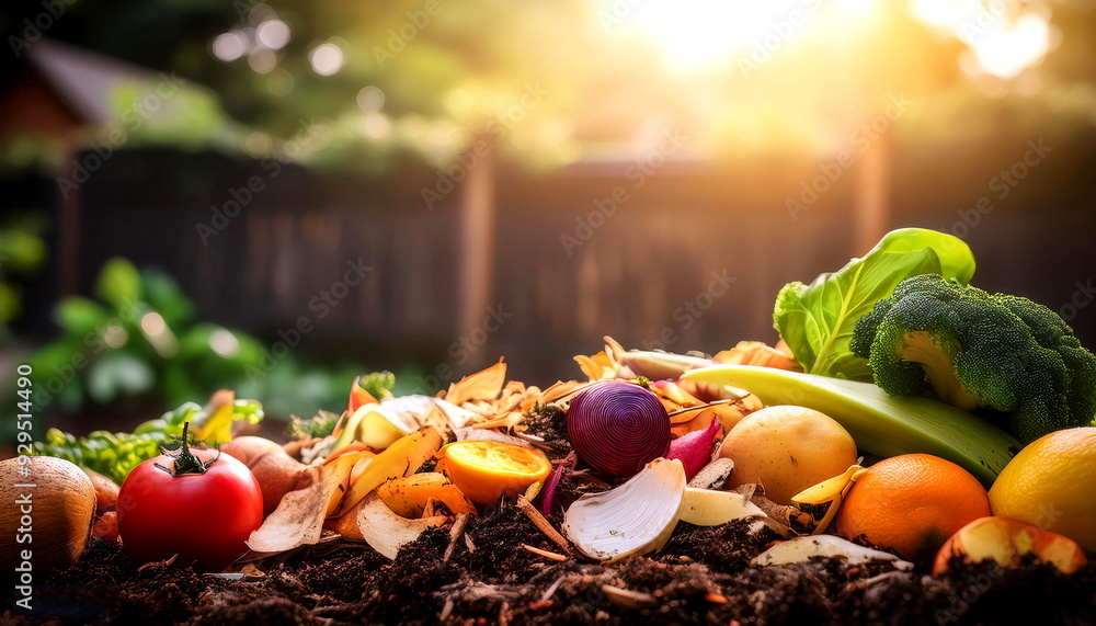 Selective focus on composting fruits and vegetables scraps in home ...