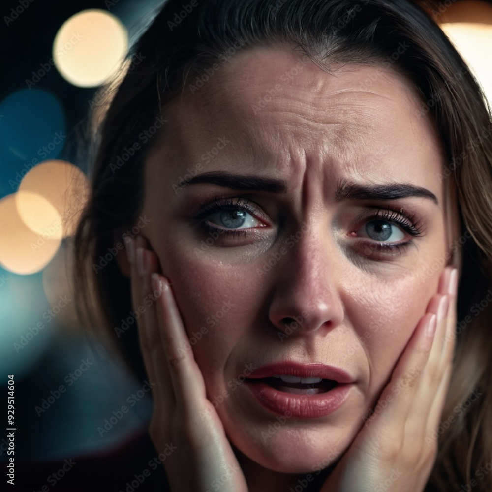 Woman expresses deep emotions while crying in outdoor setting during ...