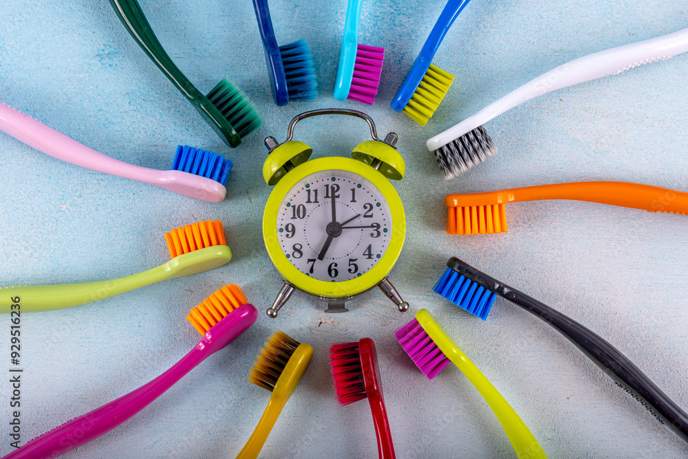 A close up of many different types of toothbrushes.Colored toothbrushes ...