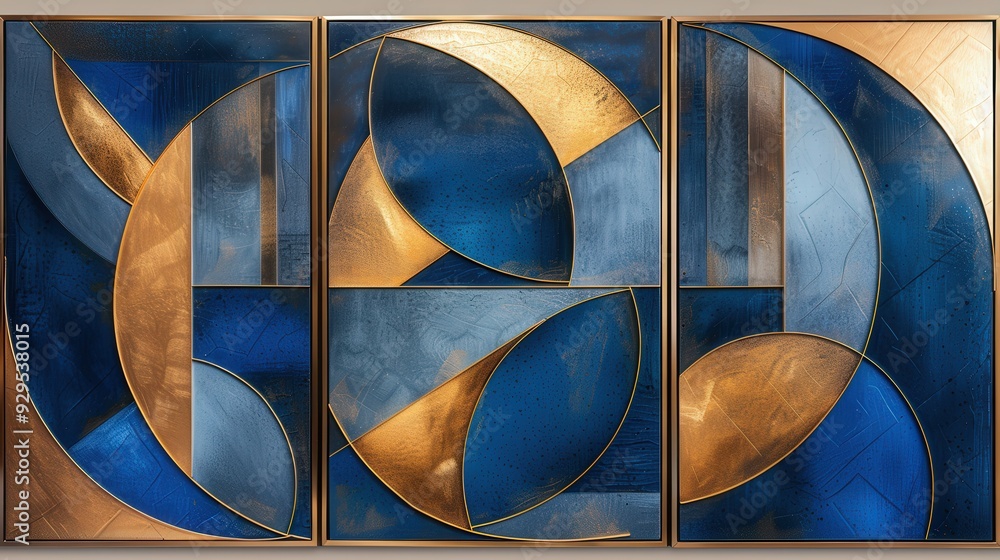 Generate a high-resolution set of three abstract geometric panels in ...