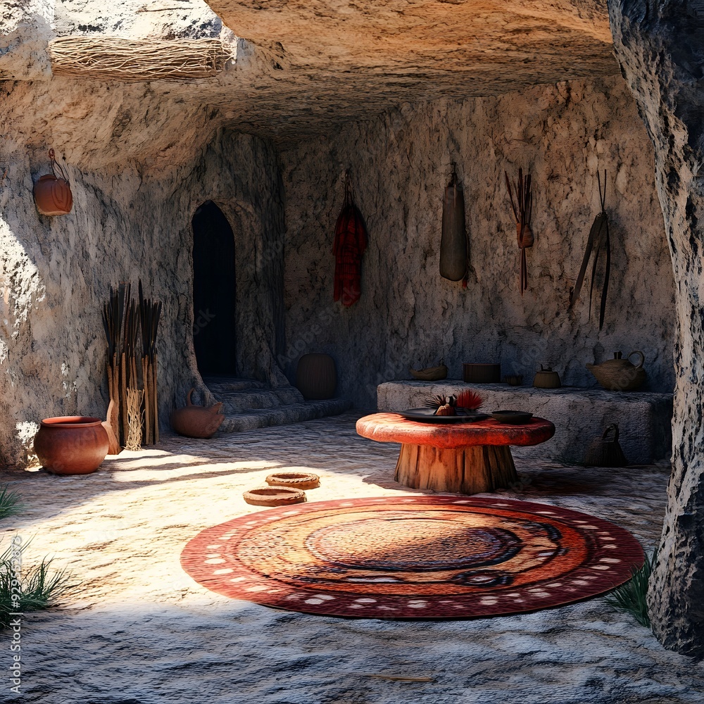 56. A 3D visualization of a traditional Hopi kiva with ritual objects ...