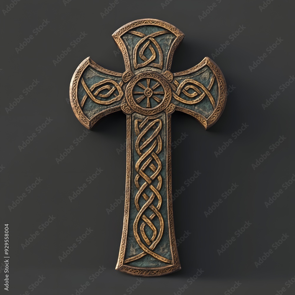 49. A 3D depiction of a Celtic cross with intricate knotwork and ...