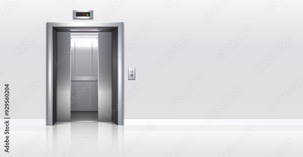 3d realistic vector illustration. office building elevator with half ...
