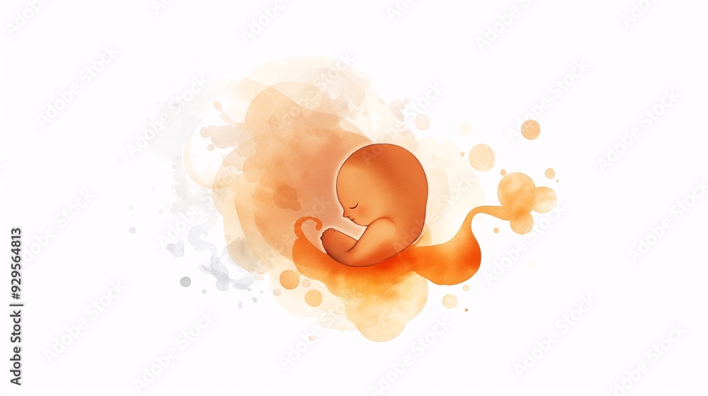 Fetus in Watercolor: A delicate watercolor illustration of a fetal ...