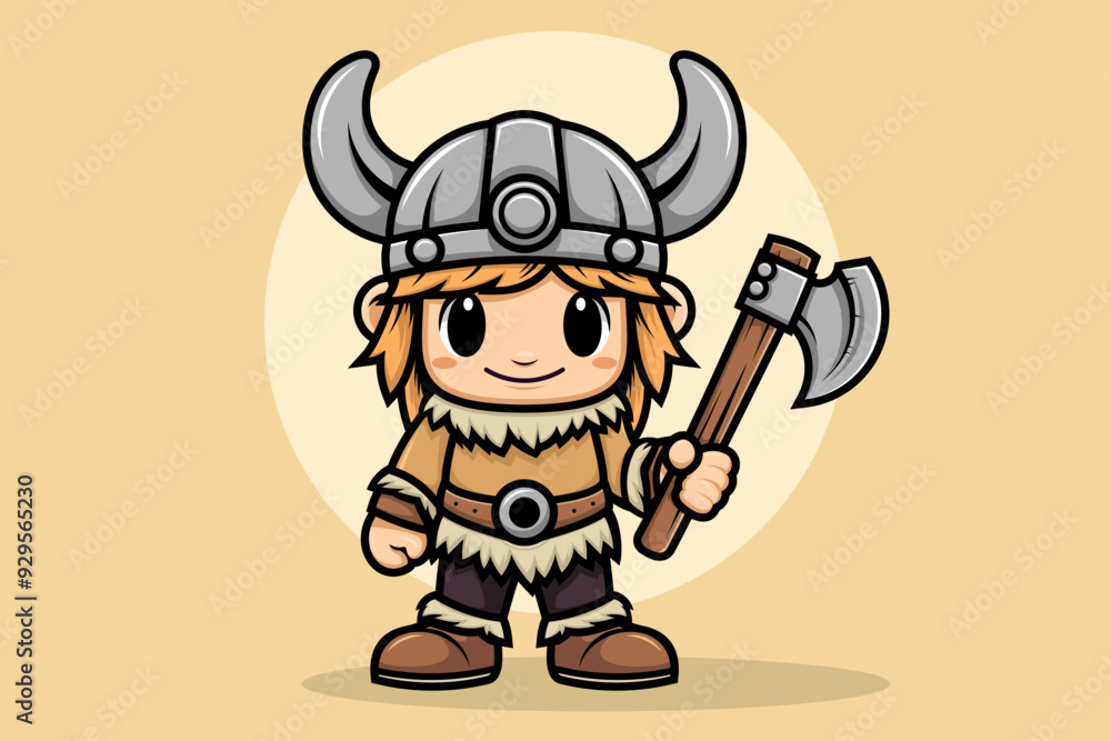 Vector Illustration of Cute Boy Wearing Viking Costume. Viking Mascot ...