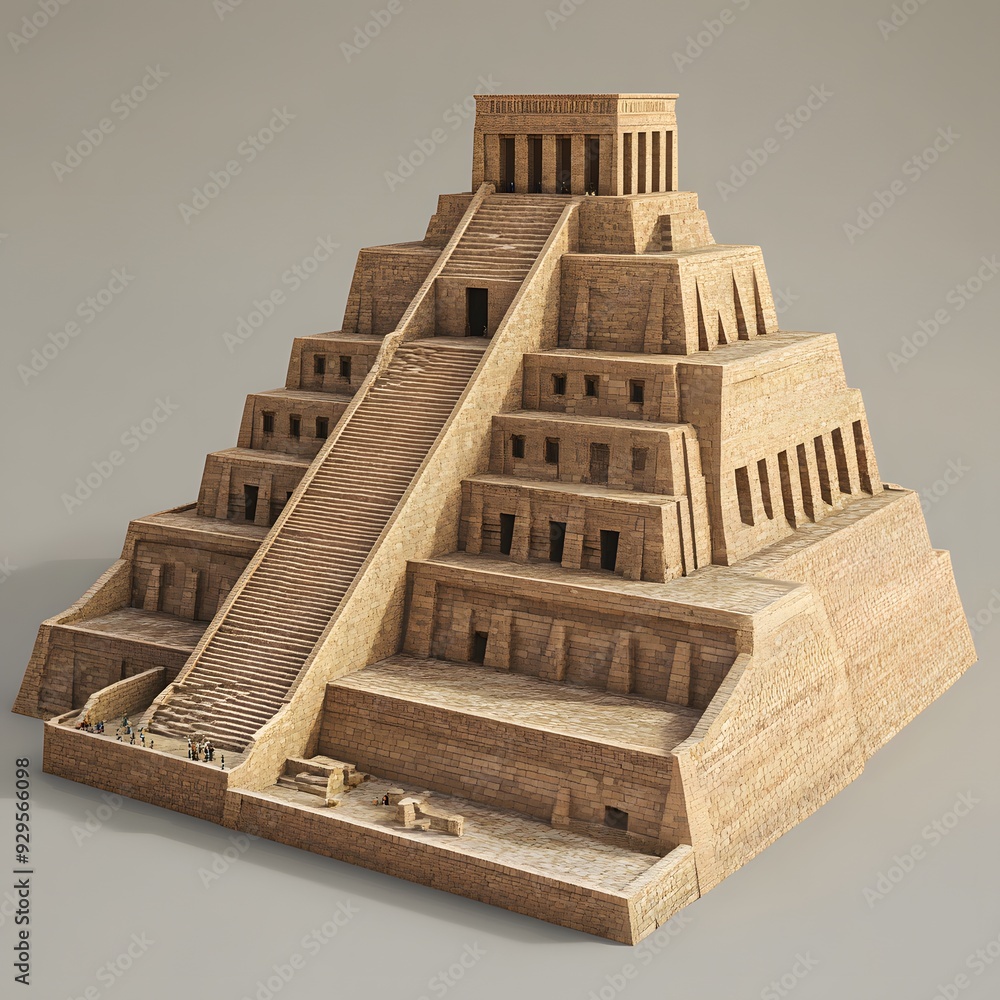 22. A 3D model of an ancient Mesopotamian ziggurat with detailed ...