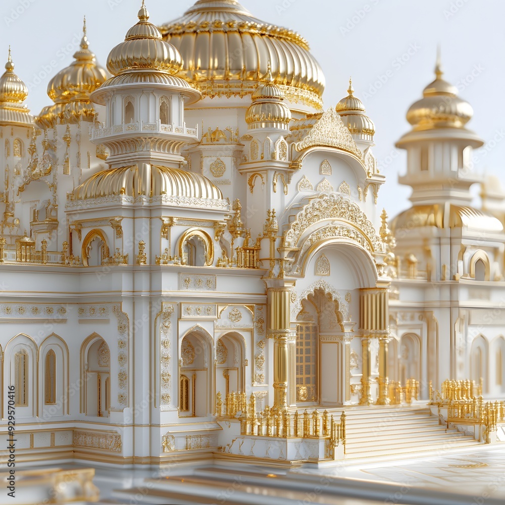 6. A detailed 3D model of a Sikh gurdwara with architectural elements ...